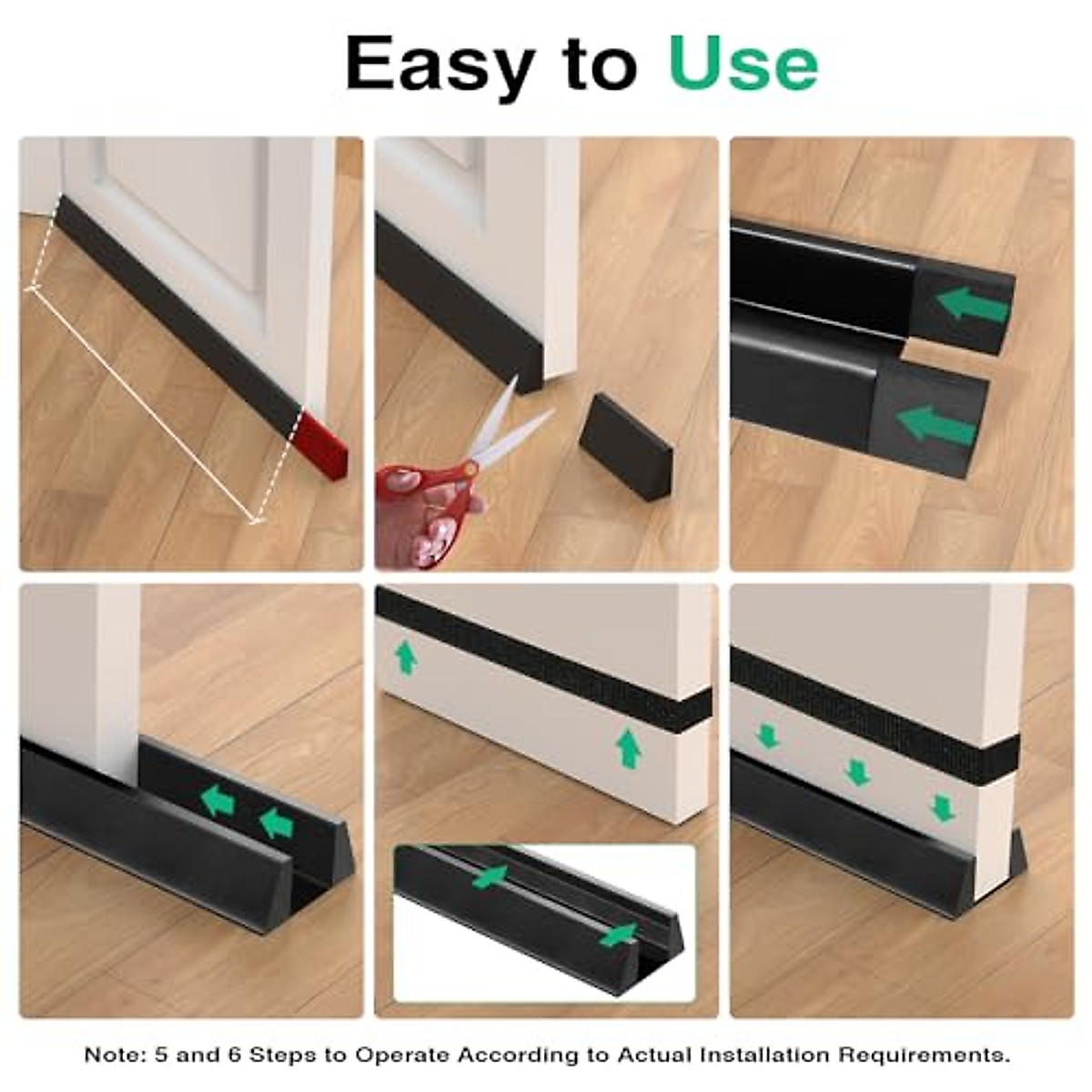 Lewondr Door Draft Stopper 36 Inch Waterproof Under Door Draft Noise Blocker Soundproof Cuttable Trapezoid Strong Adhesive Weather Stripping Door Seal Under Door for Reduce Dust Air Door Sweep, Black