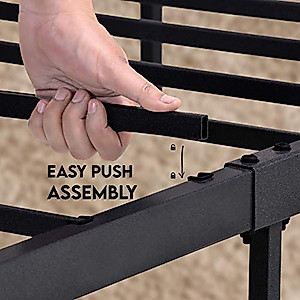 AMBEE21 Vintage Queen Metal Bed Frame with Headboard and Footboard Platform / Wrought Iron / Heavy Duty/ Solid Metal Slat / Textured Black / No Box Spring Needed/ Industrial & Farmhouse