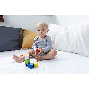 PlanToys Wooden 9 Piece Sensory Activity Blocks Learning & Development Toy (5531) | Sustainably Made from Rubberwood and Non-Toxic Paints and Dyes