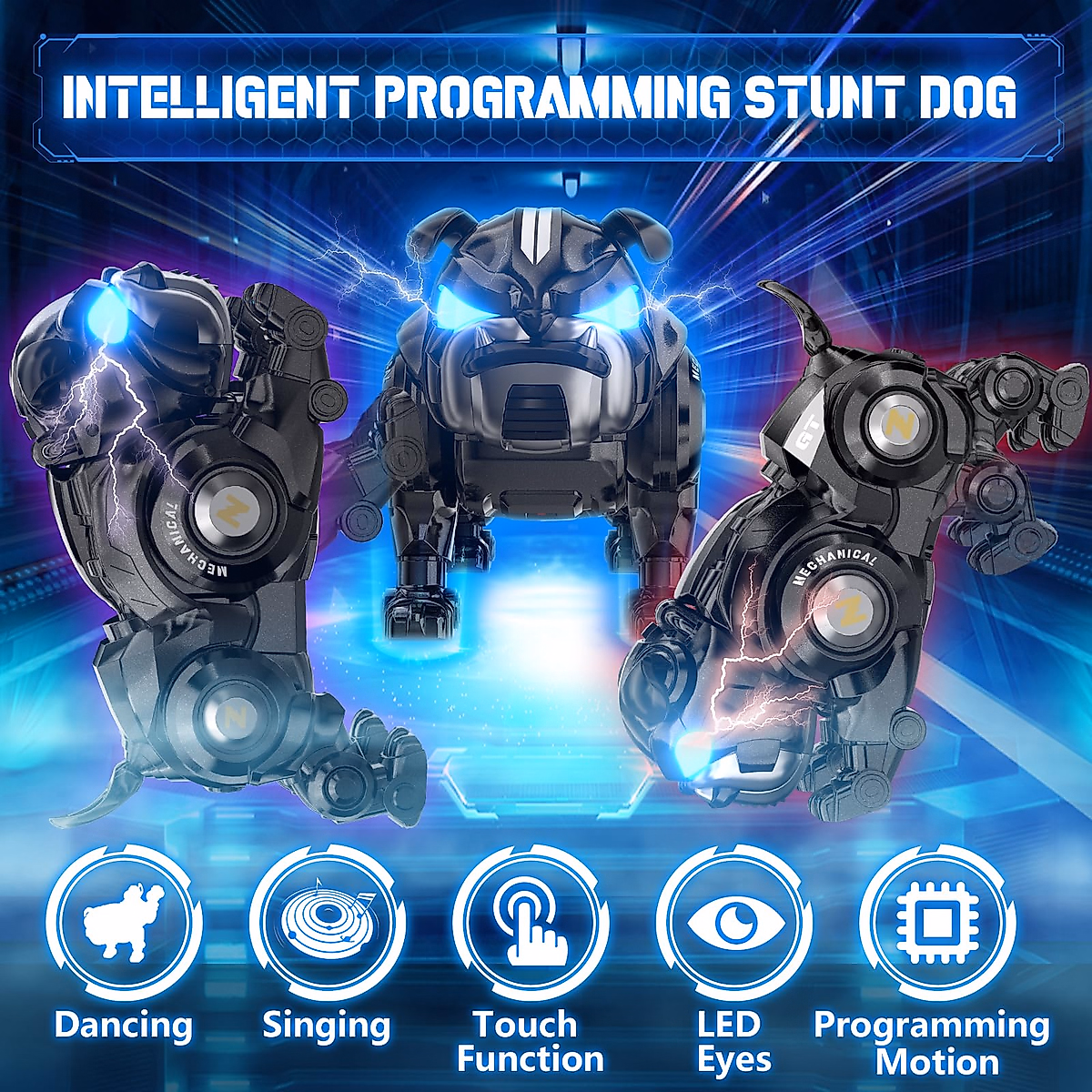 Blkont Remote Control Robot Dog Toys for Boys, Rechargeable Programmable Stunt Robot Dog with Singing, Dancing and Touch Functions for Boys Ages 3 4 5 6 7 8 9+ Birthday, Black