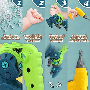 FINOTIC Dinosaur Toys for Kids 3-5 5-7, Take Apart Dinosaur Toy w/Electric Toy Drill for Boys and Girls 3 4 5 6 7 8 Year Old, Educational Building Toy w/Storage Box for Birthday Easter Gift,Set of 5