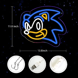 Pinlangdou Sonic the Hedgehog Emerald Neon Sign Anime Hedgehog Neon Sign Cool Game Neon Sign Cartoon Wall Birthday Decoration for Boys and Children's Rooms, blue white orange