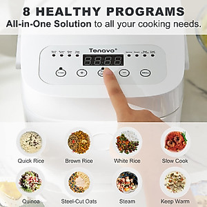 Tenavo Digital Mini Rice Cooker 4 Cups Uncooked, 2L Rice Cooker Small, Portable Rice Cooker Small for 3-4 People, Travel Rice Cooker, Multi-cooker with 8 Smart Programs, 400W, White