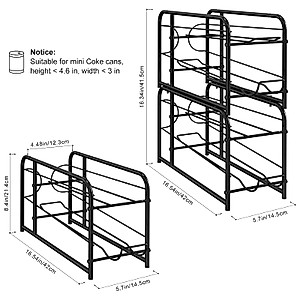 Fogein Mini Soda Can Organizer for Pantry/Refrigerator Pack of 2 Stackable, Soda Can Rack Beverage Dispenser for 221ml/7.5oz Soda Cans, Black