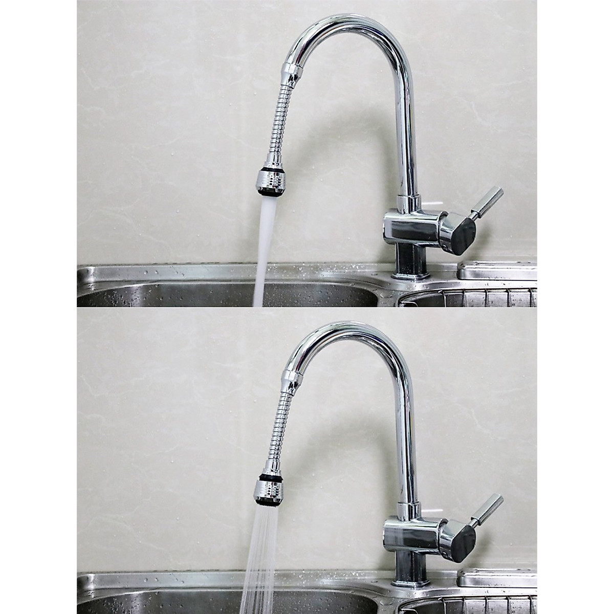 Castuvy 360-Degree Rotating Double-Sided 2 Spray Mode Faucet Water Saving Device, Splash Faucet, Water Saving Flow 2.0 GPM, Silver Chrome, Two Kinds of Specifications, Sets of 4