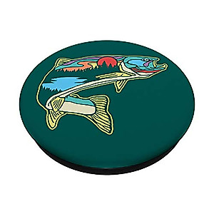 Nature Trout Illustration Vintage Fly Fishing Retro Design PopSockets PopGrip: Swappable Grip for Phones & Tablets