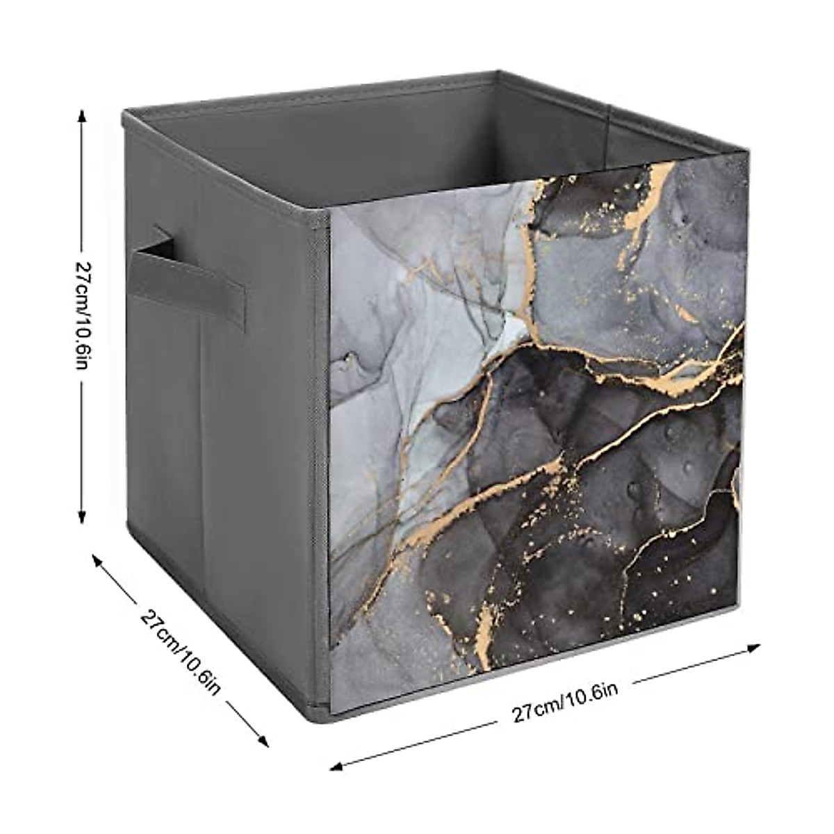 DamTma Luxury Black Marble Collapsible Storage Bins Classic Black White Fabric Storage Cubes with Handles Basket Storage Organizer for Shelves Closet Bedroom Living Room 10.6 in