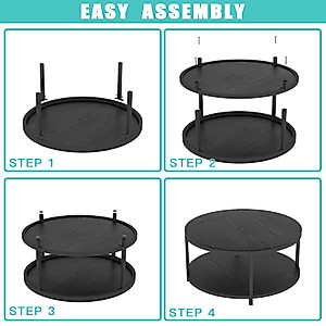 NSdirect 36 inches Round Coffee Table, Rustic Wooden Surface Top & Sturdy Metal Legs Industrial Sofa Table for Living Room Modern Design Home Furniture with Storage Open Shelf (Black)