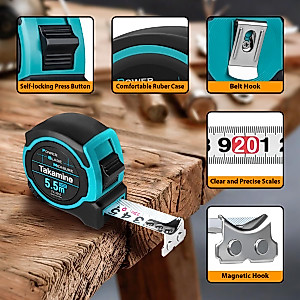 Takamine Professional Tape Measure with Magnetic Hook, Self-Lock,5.5m Power Blade Measure,Retractable Measuring Tape,Easy to Read for Craftman,Engineers