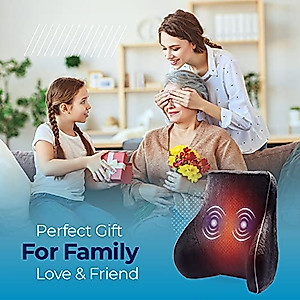 COMFIER Lumbar Support Pillow, Back Support Pillow,Back Massager for Back Pain,3 Massage Modes & 2 Heat Levels Memory Foam,Adjustable Straps Cushion for Car,Office Chair, Recliner