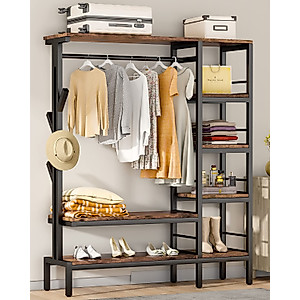 HOKEEPER 650lbs Capacity Heavy Duty Clothing Rack with Shelves Freestanding Closet Organizer with Hooks Metal Wardrobe Closet Organizers and Storage Shelves Clothes Storage Rack