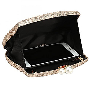 Womens Clutch Shell beads Evening Bag Wedding Bridal Prom Purse and Shoulder Handbag (Rose gold color)