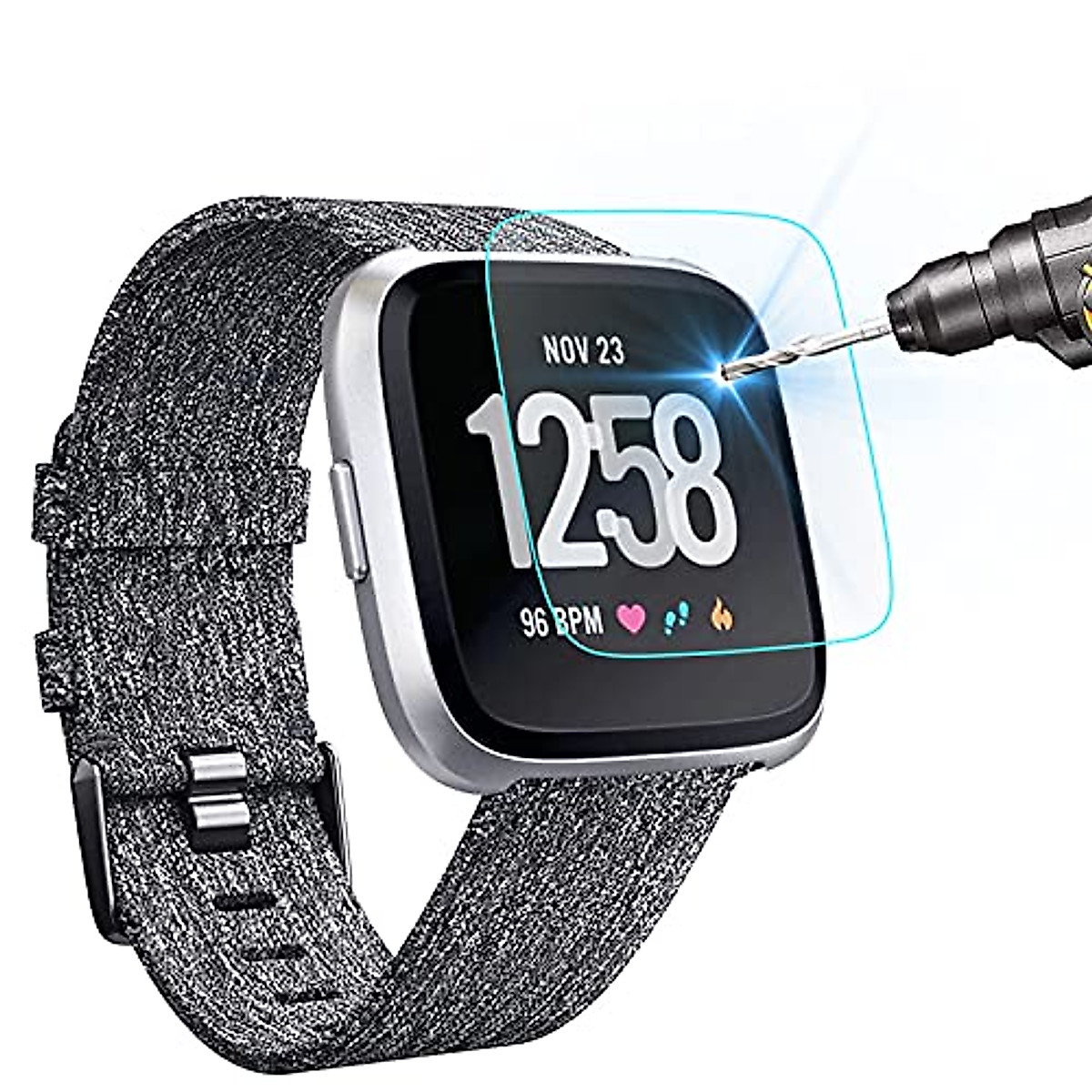 KIMILAR [3-Pack Screen Protector Compatible with Fitbit Versa/Versa Lite Smart watch (Not For Versa 2 / Versa 3 / Versa 4), Waterproof Tempered Glass Screen Protector [9H Hardness] [Crystal Clear]