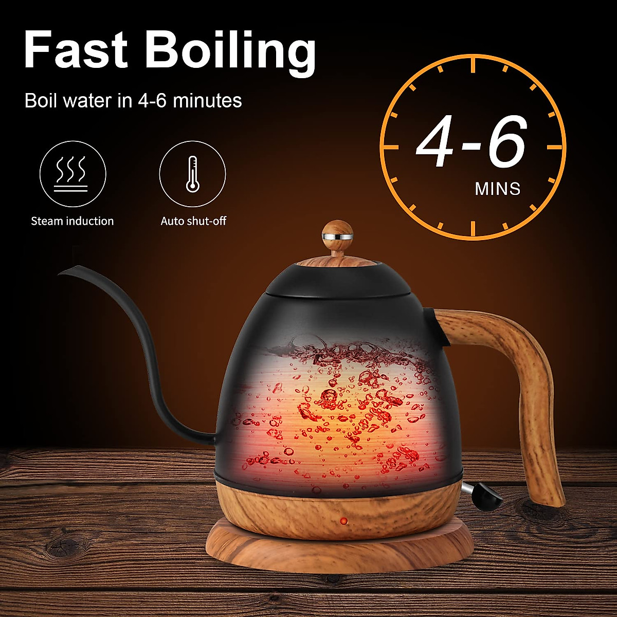 Bsigo Gooseneck Electric Kettle with Thermometer, 100% Stainless Steel for Pour-over Coffee & Tea Kettle, BPA Free, Auto Shut off Anti-dry Protection, Quick Heating Boiling Water, 1000W-0.8L, Black