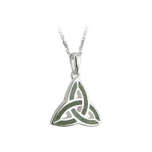 Biddy Murphy 925 Sterling Silver Celtic Trinity Knot Pendant & Connemara Marble Inlay, Traditional Irish Women's Jewelry Handcrafted by Ireland's Finest Artisan Jewelers, 18" Inch