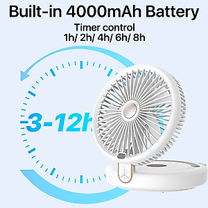 Jassco Air Circulator Fan, Table Fan, Portable Oscillating Desktop Fan, Wall-Mounted Fan, 6 Speeds, Personal Cooling Fan with LED Night Light for Home, Dorm, Workout,White