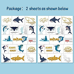 Partywind 34 Styles Metallic Glitter Shark Temporary Tattoos for Kids, Shark Ocean Theme Birthday Decorations Party Supplies Favors, Shark Fake Tattoos Stickers Game Gift Bag for Boys Girls