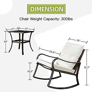 Domi Patio Chair Set Clearance,Rocking Wicker Bistro Set,3 Pieces Patio Furniture Set,Porch Chairs and Table for Yard Pool or Backyard