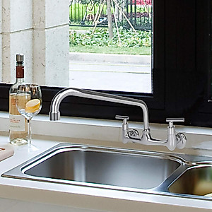 XIUBE Wall Mount Kitchen Sink Faucet with 14 inch Swivel Spout 8 Inch Center Commercial Sink Faucet for Compartment prep and Backsplash Mount Restaurant Sink 2-Handles Faucet Chrome Finish