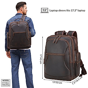 TIDING Vintage Full Grain Leather 17.3 Inch Laptop Backpack Large Camping Travel Weekender Daypack For Men 31.9L