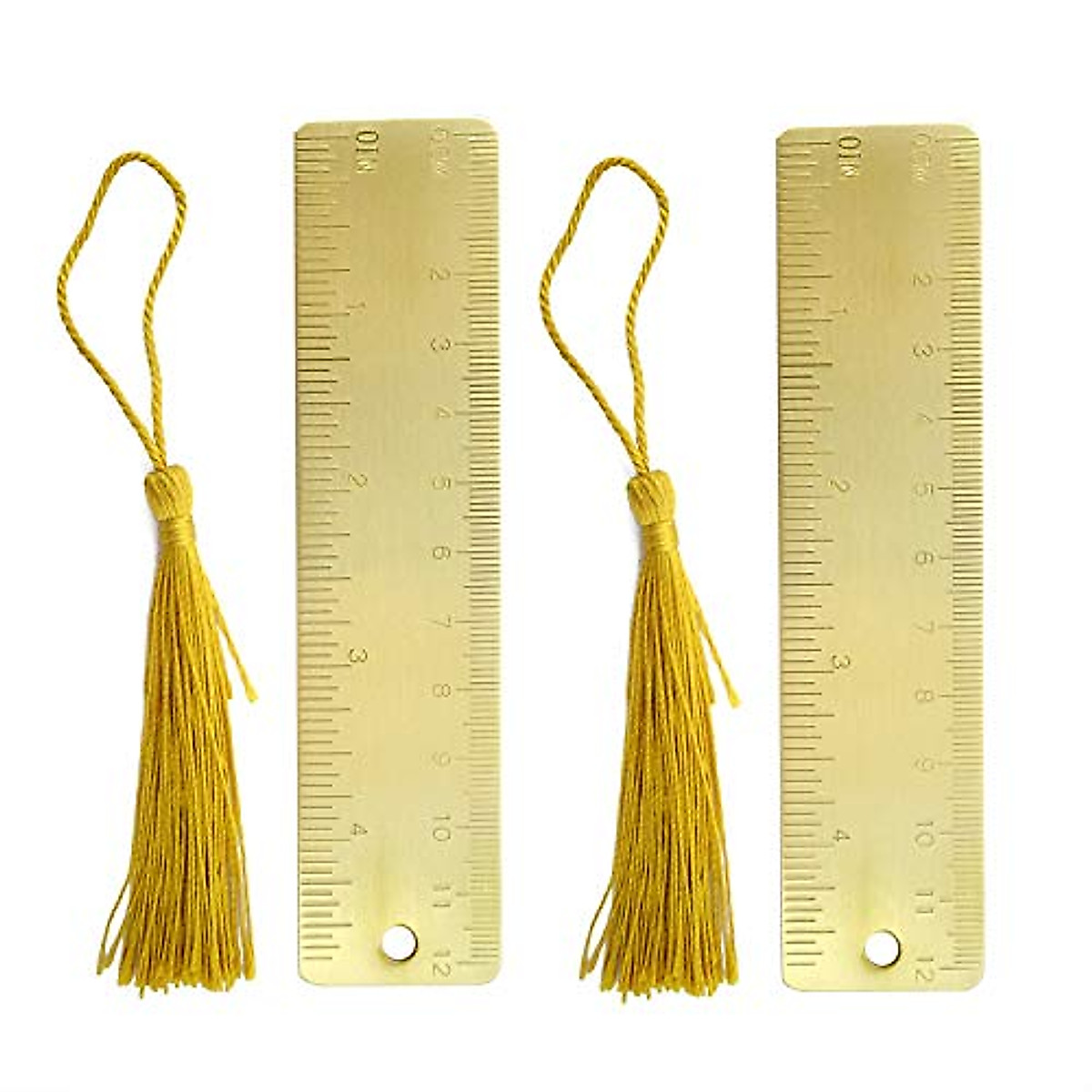 Honbay 2PCS Gold Brass Straight Rulers Metal Copper Bookmarks with Tassels for Home School Library or Travel (5 Inch)