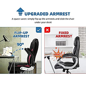 SEATZONE Soft Padded Mid-Back Office Computer Desk Chair, Upholstery Mesh Chair with Flip-up Arms and Wheels, Red and Black