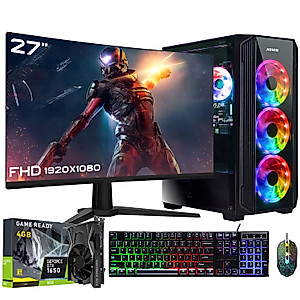 AQVIN Gaming PC Desktop Computer Tower PC with 27 Inch Gaming Monitor - Intel i7 Processor, 2TB SSD Storage 32GB DDR4 RAM, GTX 1650 4GB GDDR5, Gaming PC, Wi-Fi, Windows 10 Pro - (Renewed)