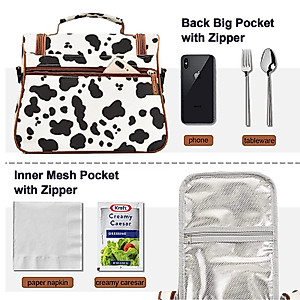 Buringer HOMESPON Insulated Lunch Bag Fashionable Cooler Tote Reusable Lunch Box Container with Shoulder Strap for Work Picnic or Travel (Cow)