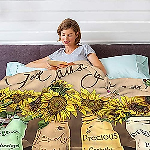 ASYOURWISH Sunflower Throw Blankets for Couch,Inspirational Quote God Says You are Hummingbird Design Cozy Luxury Rustic Farmhouse Colorful Yellow Flower Blue Purple Bottle Flannel Bed Blanket60 x50