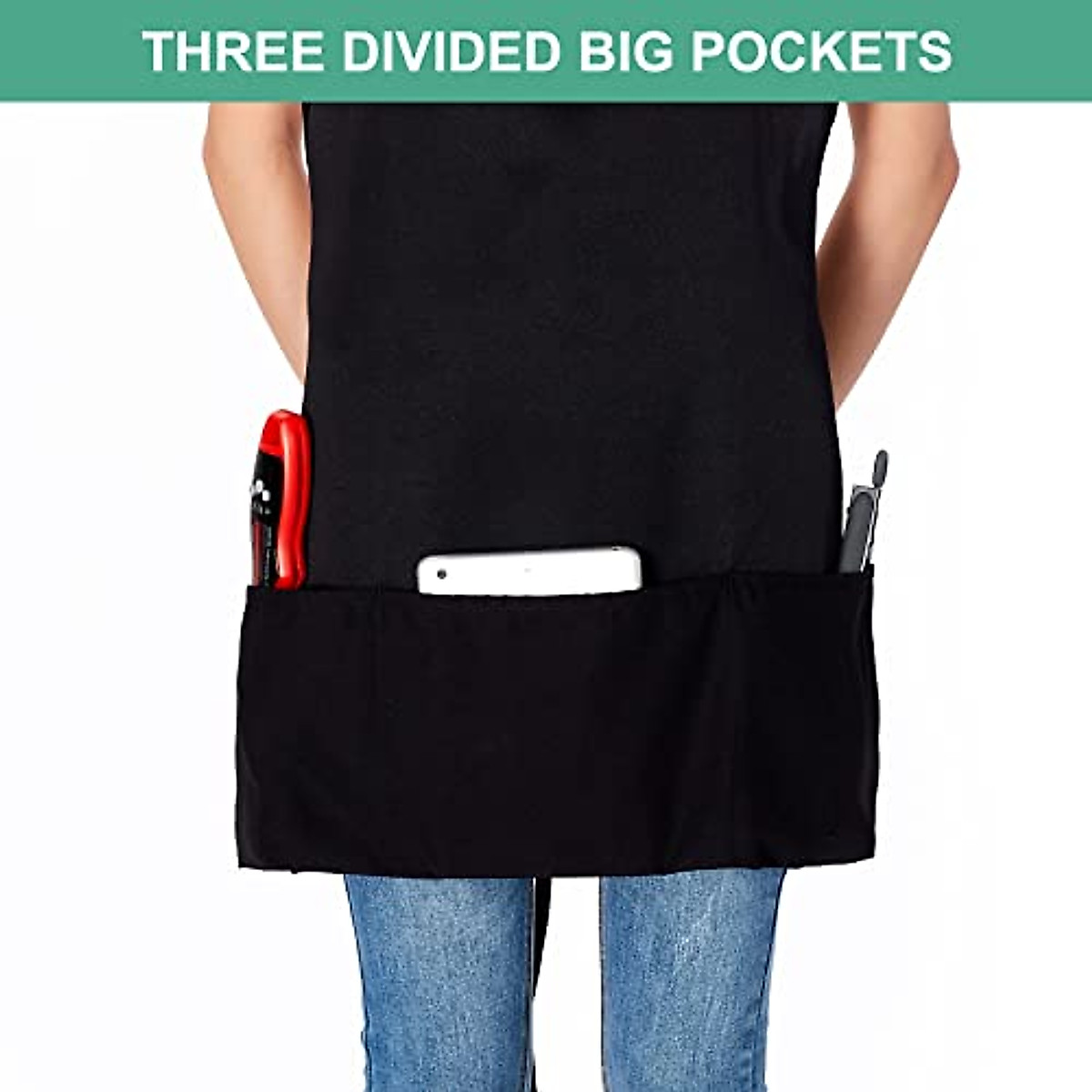Jubatus 2 Pack 3 Pockets Adjustable Bib Apron Chef Kitchen Cooking Aprons for Women Men, Black