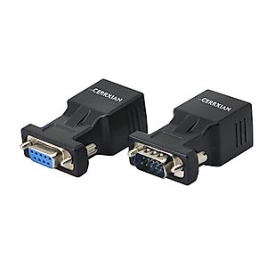 CERRXIAN DB9 RS232 Male & Female to RJ45 Female COM Port to LAN Ethernet Cat5e Cat6 Serial Coupler Extender Adapter(2-Pack)