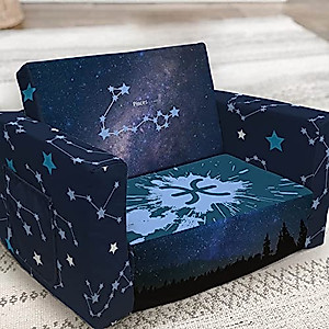 fond + found Kids Sofa, Zodiac Sign Toddler Couch 2-in-1 Convertible Sofa to Lounger, Starry Sky Flip Out Chair & Sleeper, Zodiac Gifts Kids Couch for Kids Girls Boys