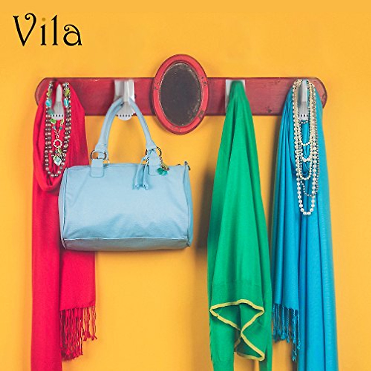 Vila Self-Stick Multi-Purpose Utility Hooks, Holds up to 2 lbs, Easy Removal with NO Wall Damage, Sturdy and Strong, Perfect for Dorm Room or Rental Apartment, 4-Pieces