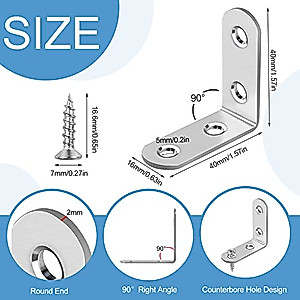 16 Pcs L Bracket Stainless Steel Corner Brace Sets, 90 Degree Right Angle Bracket with 64 Pcs Screws, L Bracket Firmware Can Be Used for Wooden Shelves, Chairs, Tables, Dressers, Furniture