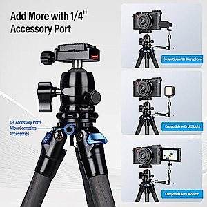 SIRUI Carbon Fiber Travel Tripod with 360° B-00K Arca-Swiss Ballhead, Mini Desktop Tripod for Mirrorless Cameras, Folded Height 12.1", Max Height 16.6″