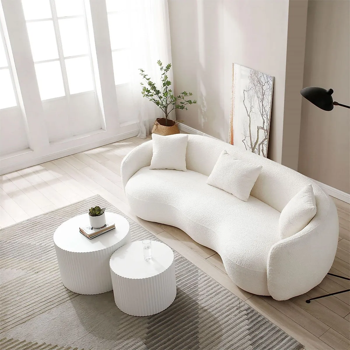 KEVINSPACE Round Coffee Table Set of 2 Nesting CoffeeTable Modern for Living Room, Round End TableSet, Wooden Circle Side Table No Need Assembly Accent Furniture for Bedroom Balcony Lounge White