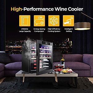COSTWAY 20 Inch Wine Cooler Refrigerator, 21 Bottles Freestanding Small Chiller Wine Cellar with 41℉- 64℉Temperature, Double Glass Door, Countertop Mini Drink Fridge for Home Bar Office Kitchen