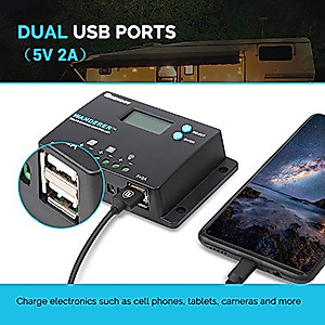 Renogy 10 Amp 12V/24V PWM Negative Ground Solar Charge Controller Compact Design w/LCD Display for AGM, Gel, Flooded and Lithium Battery, Wanderer 10A