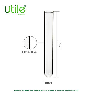Utile 50pcs of Plain Cylindrical Glass Test Tubes, Vol.14ml, 16x125mm, Medium Borosilicate Glass Material, 4004.0129.50