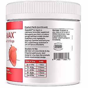 CardioMAX Heart Support Supplement for Dogs - L-Taurine, L-Carnitine, EPA and DHA, Coenzyme Q10 - Aids Circulatory Strength, Cardiovascular Support, Heart Muscle Function - Made in USA - 60 Soft Chews