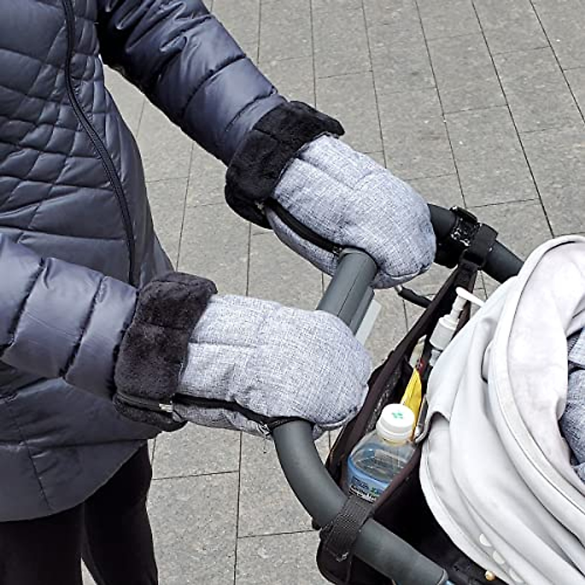 liuliuby CozyMitts - Insulated Stroller Gloves/Stroller Hand Muff - Stroller Accessories for Winter - Water Repellent Stroller Mittens for Freezing Cold Weather - Hand Warmers (Heather Gray)