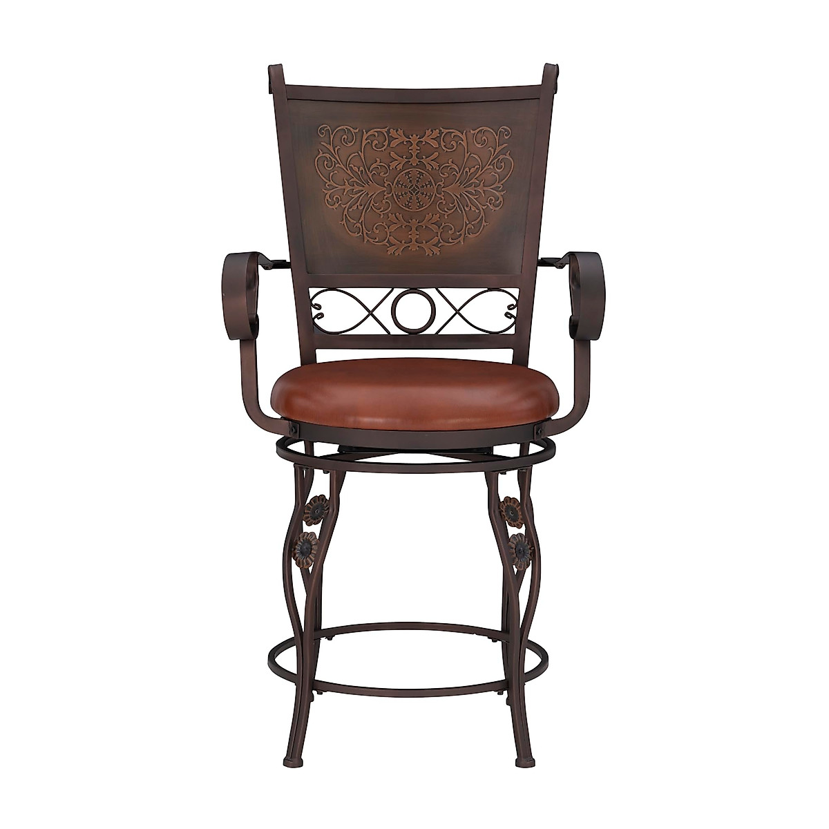 Powell Company Big & Tall Copper Stamped Back Arms by Powell Big and Tall Counter Stool, 24" Seat Height, brown