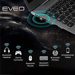 EVEO Bluetooth Adapter for PC 5.1 - Bluetooth Dongle 5.1 Adapter for Windows 10 Only (Plug & Play) for Desktop, Laptop, Printers, Keyboard, Mouse, Headsets, Speakers - USB Bluetooth 5.1 Dongle -2 Pack