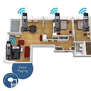 Panasonic Cordless Phone System with Answering Machine, One-Touch Call Block, Enhanced Noise Reduction, Talking Caller ID and Intercom Voice Paging - 4 Handsets - KX-TGF544B (Black)