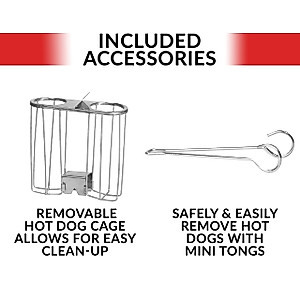 Nostalgia 2 Slot Hot Dog and Bun Toaster with Mini Tongs, Hot Dog Toaster Works with Chicken, Turkey, Veggie Links, Sausages and Brats