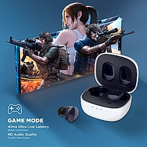 HTC True Wireless Earbuds 7 Bluetooth 5.3, in-Ear Headphones Noise Cancelling 10mm Driver with Deep Bass for Gaming, Working -40ms Ultra Low Latency/22H Playtime/Game Modes/Built-in Mic-Black