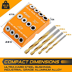 XDOVET 30 45 90 Degree Angle 4 Sizes Drill Jig with 4 Drill Bits for Angled Holes/Straight Holes Durable Aluminum Alloy Drill Guide for Cable Railing Lag Screw Wood Post