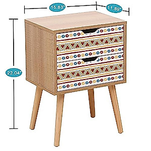 End Side Table Nightstand Set of 2, Night Stand with Drawers, Modern Bohemian Drawer Night Stand, Solid Wood Legs, for Sofa Side Table, Bedroom Bedside Table