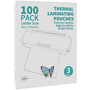 Binditek 100 Pack Thermal Laminating Pouches,3mil Laminating Sheets,9x11.5 Inches, Letter Size , Clear,HeatSeal