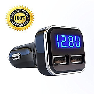 Jebsens 4.8A 24W Dual USB Car Charger Volt Meter Car Battery Monitor with LED Voltage & Amps Display, for iPhone 7 / 6s / Plus, iPad Pro/Air 2 / Mini, Galaxy S7 / S6 / Edge/Plus, Note 5/4